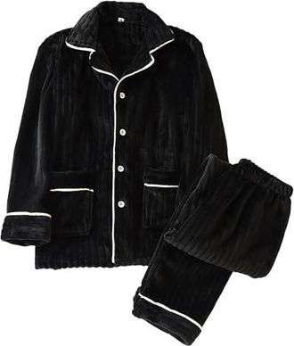 Generic Pyjama Homme Hiver Pyjama Polaire Homme Peignoir Couple Automne Hiver Rembourr&eacute; &Eacute;pais avec Serviette V&ecirc;tement de Nuit Assorti pour Lui et Elle