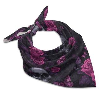 Generic Foulard carré en soie avec motif tête de mort et fleur rose pour Halloween, écharpe pour cheveux, foulard respirant, cadeau pour homme et femme, multi