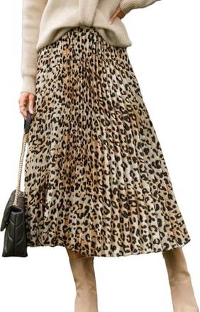 Cupshe Jupe midi plissée à imprimé léopard avec taille haute et taille haute - Design flatteur et fluide - Vêtements dautomne pour fête, Marron/léopard, M