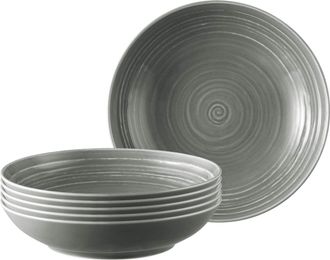 SELTMANN WEIDEN Terra Suppenteller 6er Set, 21 cm, Tiefe Essteller mit spiralförmigem Relief, Spülmaschinen- und mikrowellenfest, Porzellan, Perlgrau