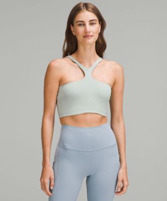 lululemon Soutien-gorge Bend This &agrave; encolure en V et dos nageur Maintien l&eacute;ger, bonnets A-C pour Femmes - Gris/Pastel - Taille XXS/XS