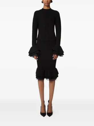 Nina Ricci Womens Skirt Ribbed Virgin Wool Midi Black