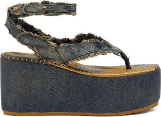Diesel Femme, Chaussures, Bleu, Taille: 38 EU Sandale Plateforme &agrave; Bords Effiloch&eacute;s