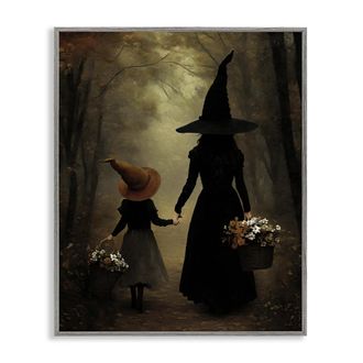 Stupell Industries Arlington Prints Gerahmter Giclée-Kunst, Hexe und Tochter, mystischer Wald, grau, 35,6 x 28,9 cm