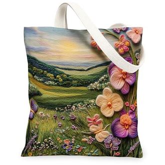 Generic Sac fourre-tout en toile motif orchid&eacute;es printani&egrave;res 33 x 38,1 cm, sac d&eacute;picerie r&eacute;utilisable pour femme, motif floral, d&eacute;coration cadeau