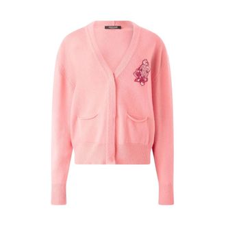 Roberto Cavalli Femme, Pulls, Rose, Taille: 38 FR Cardigan en Laine avec Monogramme Serpent Miroir