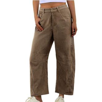 Generic Pantalon de survêtement 7/8 pour femme - Jambes larges - Décontracté - Élégant - Côtelé - Couleur unie - Pantalon de loisirs avec poches et boutons - 
