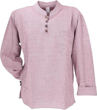 Guru Shop Chemise de yoga Népal ethnique avec boutons en coco - Chemise kurta décontractée avec col montant - Pour homme - En coton, vieux rose, XL