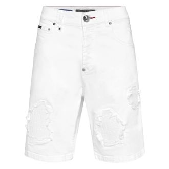 Philipp Plein Denim Shorts Formentera Distressed - - Shorts - Herren - Wei&szlig; - W33