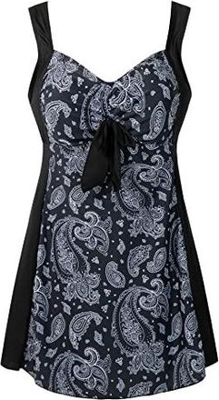 Wantdo Femme Tankini Maillot de Bain 1 Pieces Gainant Ventre Plat U Back Été Grande Taille Jupe de Natation Robe de Bain Slim Mode Plage Impression de Noix d