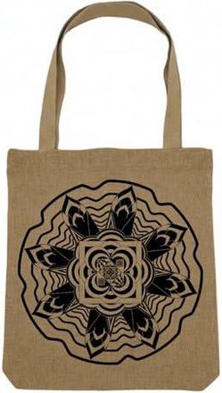 Fabulous Sac Shopping Tote Bag Aspect Lin - Mandala Meditation Yoga Inde Noir et Blanc - Sac de Courses Toile Epaisse 360g Beige Naturel Cabas Port&eacute; Epaule Sol