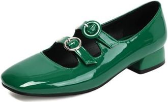 Generic Mary Janes Chaussures habill&eacute;es d&eacute;contract&eacute;es &agrave; bout carr&eacute; pour femme Style r&eacute;tro, Vert, 40.5 EU