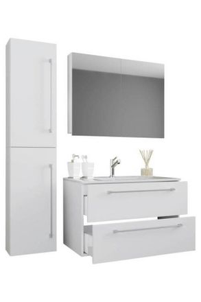 MID.YOU Mid.you Badezimmer, Wei&szlig;, Metall, 4-teilig, 2,2 Schubladen, 93 cm, h&auml;ngend, Badezimmer, Badm&ouml;belsets & Badm&ouml;belserien, Badm&ouml;bel-Sets