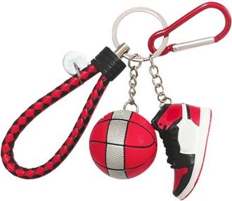Generic Porte-clés en forme de chaussure 3D avec mini ballon de basket et cordon, porte-clés élégant pour les fans de basket-ball, cadeau pour enfants, hommes