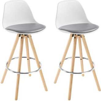 Woltu Lot de 2 Tabourets de Bar en Similicuir, Tabouret de Cuisine avec Repose-Pied,Gris+Blanc BH45grw-2
