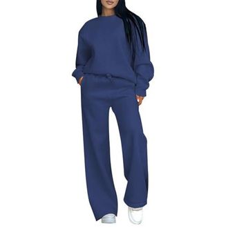 Generic Surv&ecirc;tement 2 pi&egrave;ces en coton pour femme - Surv&ecirc;tement 2 pi&egrave;ces - Sweatshirt - Pantalon de jogging - &Eacute;l&eacute;gant - Couleur unie - Tenue de maison baggy - 