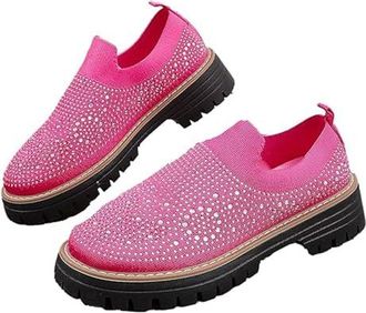 Generic Mocassins tendance &agrave; enfiler en maille tricot&eacute;e avec strass pour femme, chaussures de marche d&eacute;contract&eacute;es &agrave; enfiler pour le travail et la conduite, r