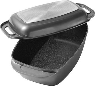 STONELINE Cocotte Rectangulaire XXL 43x26 cm, avec Couvercle, en Fonte dAluminium, utilisable comme Plat &agrave; Four, Rev&ecirc;tement Antiadh&eacute;sif avec de vraies particule