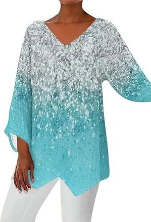 Generic MJGkhiy Top Femme &Eacute;l&eacute;gant avec Paillettes Curvy Col en V T-Shirt Glitzer Or C&eacute;r&eacute;monie Blouse Tailles Fortes Manches Longues Chemise Argent Strass Mail