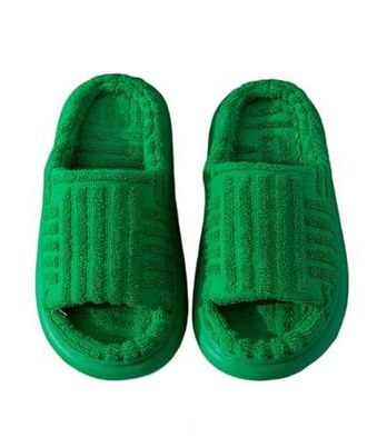 Generic Chaussons Femme Terry &Eacute;pais &agrave; Coutures c&ocirc;tel&eacute;es Slide &Agrave; Doigts Ouverts avec Semelle &Eacute;paisse Anti-D&eacute;rapante, Chausson Maison Vert Vif Tendance pour Int