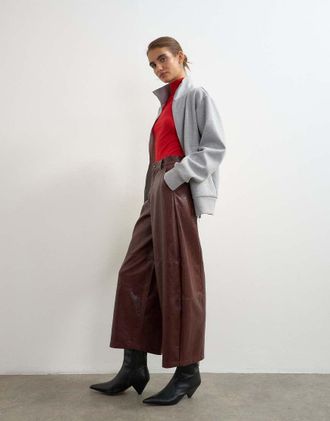 Topshop pantalon barrel en imitation cuir marron