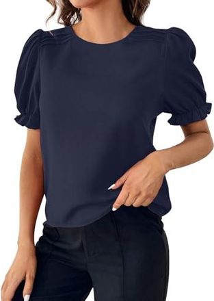 Generic Tee Shirt Femme Soldes,T-Shirts pour Femmes à Manches Courtes Col Rond Hauts dété décontracté Tee Shirt Ample Couleur Unie Léger Cadeau Femme,Marine,M