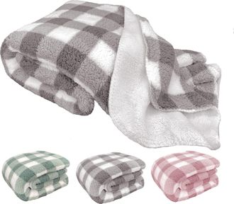 Heimtexland Kuscheldecke Sherpa Fell Super Warm Extra Dick Doppellagig Teddy Plüsch Wohndecke Sofadecke Vichy Karo XL Typ837 Grau