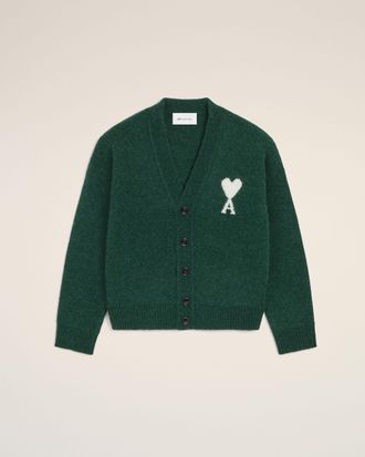 Ami Cardigan vert en alpaga Ami de Coeur Vert Bouteille & ecru - XXL - Unisex