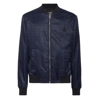 Philipp Plein Nylon Bomber Jacquard Monogram - - Jackets - Herren - Blau - L