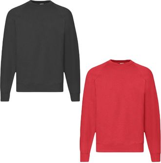 Fruit Of The Loom 2er Herren Sweatshirt Classic Raglan Sweat Shirt Verschiedene Farbsets & HLKauf-Block (DE/NL/SE/PL, Alphanumerisch, XXL, Regular, Regular, Schwarz, Ro