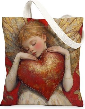 Generic Sac fourre-tout romantique en toile pour le shopping 33 x 38 cm, sac d&eacute;picerie r&eacute;utilisable pour femme, peinture esth&eacute;tique, d&eacute;coration cadeau
