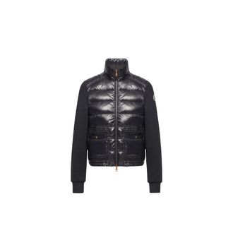 Moncler Moncler Sweat Zipp&eacute; En Coton Avec Devant En Nylon, Femme, Bleu, Taille: Xl
