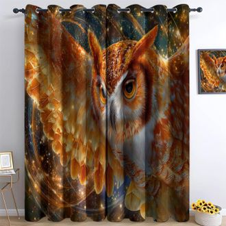 Generic Gelb Verdunkelungsvorh&auml;nge H215 x B110 cm (2er Pack) Mit &Ouml;sen, warm sch&uuml;tzt K&auml;lte, Magie Neonlichter Tiere Eulen Bedruckte Vorh&auml;nge f&uuml;r Schlafzimmer W