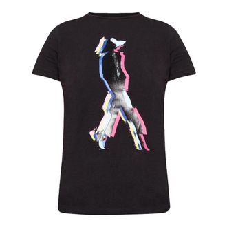 Emporio Armani Kurzarm-Baumwoll-T-Shirt mit Multicolor-Print - - Tops - Damen - Schwarzk - S