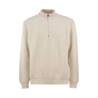Kiton Pull zipp&eacute; en cachemire c&ocirc;tel&eacute; - Homme - Pulls - Beige - Taille: L
