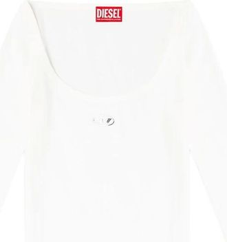 Diesel Femme, Tops, Blanc, Taille: 36 FR T-shirt slim c&ocirc;tel&eacute; avec Oval D m&eacute;tallique