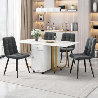 Generic Essgruppe 5-teilig - Tisch mit 4 St&uuml;hlen Set, klappbarer K&uuml;chentisch mit MDF-Platte & stabilem Metallgestell, ergonomische Polsterst&uuml;hle mit R&uuml;ckenleh