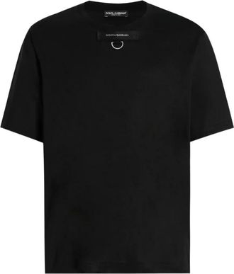 Dolce & Gabbana Homme, Tops, Noir, Taille: M T-shirt &agrave; col rond avec d&eacute;tail en m&eacute;tal