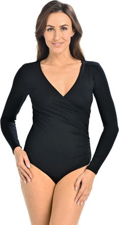 Teyli Bodys Damen Women aus hochwertigem Material - Langarm Body Damen taillierter - Bodys für Damen Schwarz 3XL