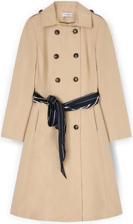 Motivi Femme, Manteaux, Beige, Taille: 42 FR Trench-coat en drill de coton m&eacute;lang&eacute; avec double ceinture