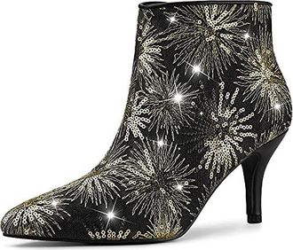 Allegra K Bottines &agrave; Bout Pointu en Dentelle &agrave; Paillettes pour Femmes Or 37.5