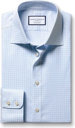 CHARLES TYRWHITT Luxushemd mit Karos - Hellblau Knopfmanschette