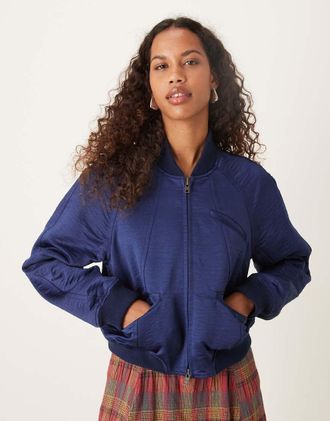 Free People Ellie - Bomber en satin - Cosmic club-Bleu