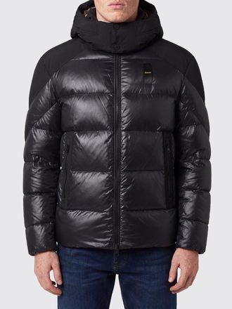 Blauer Gesteppte Nylon-Daunenjacke mit Kapuze und Kordelzug