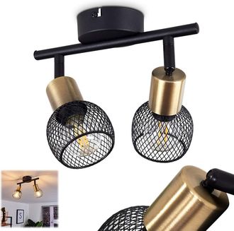 HOFSTEIN Deckenleuchte Cairns, Deckenlampe aus Metall schwarz und gold Retro/Vintage Look Zimmerlampe 2-flammig, 2 x E14, Leuchtenköpfe sind beliebig schwenkba