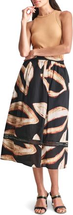DKNY Womens Printed Cotton Voile with Stud Mesh Details Skirt, Wavering Leaf, S