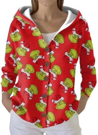 Generic Le Grinch Sweat A Capuche Femme Sweatshirts Oversize Chaud De Sweet Noël Deguisement Vetement Pilou Pyjama Adulte 2025 Plaid Christmas Noel Pull Hiver