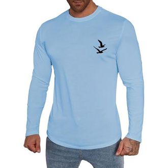 Generic Chemises &agrave; manches longues d&eacute;contract&eacute;es pour homme - Col rond - L&eacute;g&egrave;res et respirantes - Hauts confortables pour le printemps et lautomne - 2026, ble