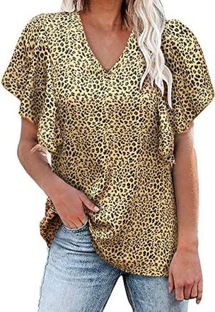 Janly Chemise Femme en Imprim&eacute; Floral avec Col en V et Design Pliss&eacute; &Eacute;l&eacute;gant pour Une Mise en Valeur (Khaki, L)