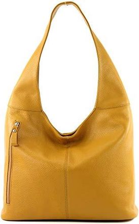 modamoda.de T155 - Sac à bandoulière en cuir italien, jaune moutarde, L